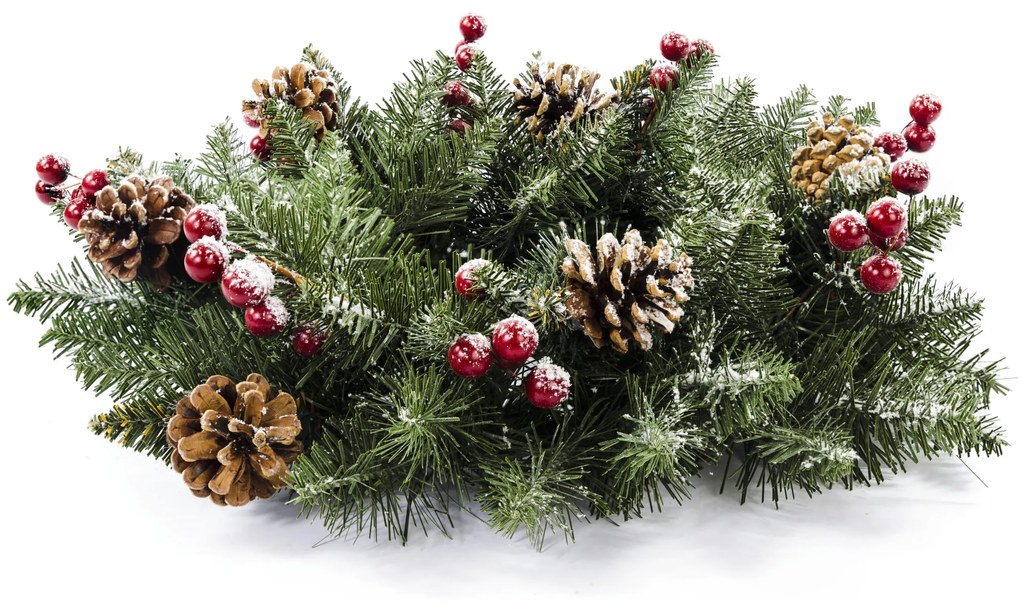 TRENDIE Vánoční věnec PREMIUM zasněžený se šiškami a jeřabinou 40 cm