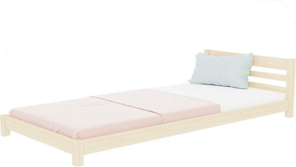 Benlemi Nízká dětská jednolůžková postel TULY s čelem Zvolte barvu: Nelakovaná, Zvolte rozměr: 90x180 cm, Zvolte zábranu: S otevřeným vstupem