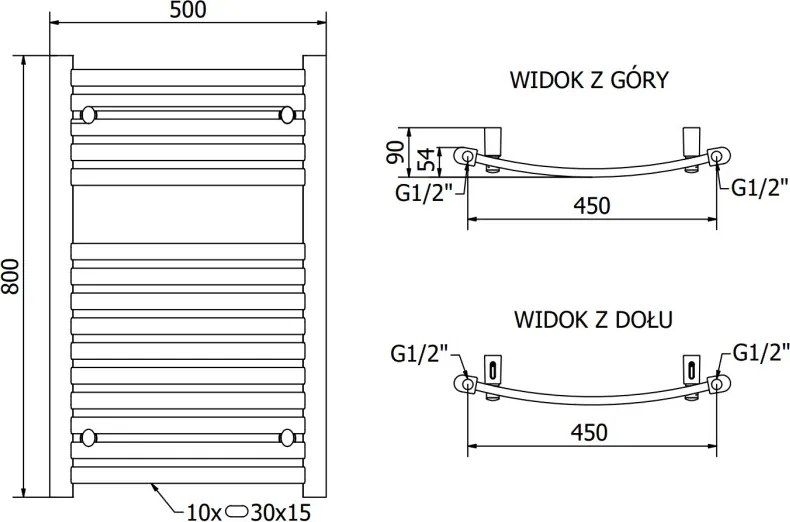 Mexen Helios koupelnový radiátor 800 x 500 mm, 381 W, černý - W103-0800-500-00-70