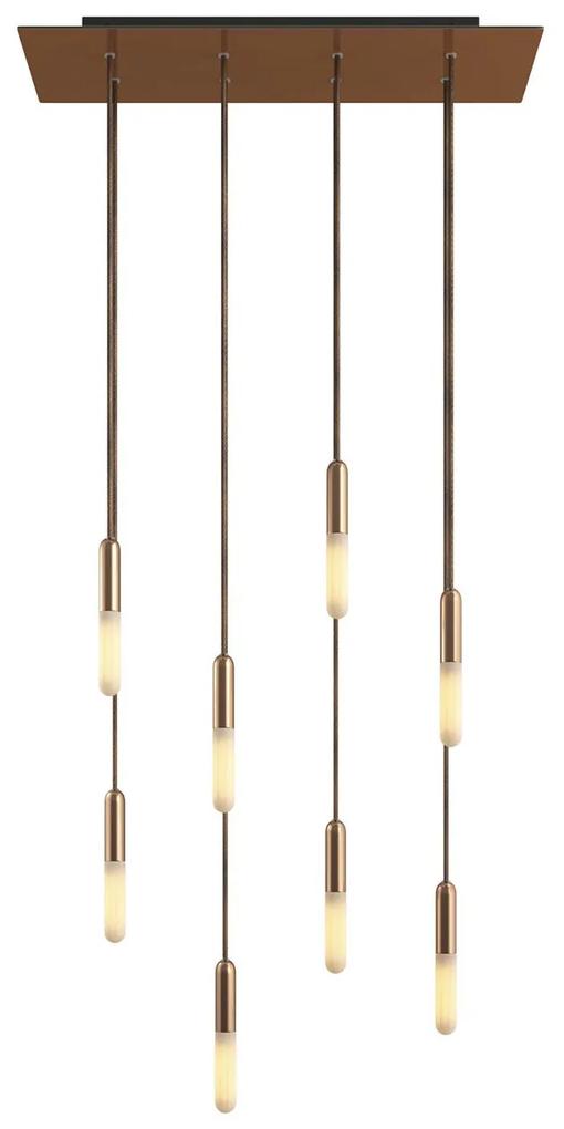 creative cables Závěsná lampa s 8 světly, s obdélníkovým XXL baldachýnem Rose-one, textilním kabelem a kovovými komponenty Barva: Hladký měděný dibond