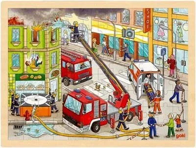 GOKI Dřevěné puzzle Hasiči / 96 dílků / od 3 let