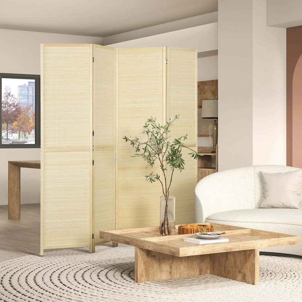 HOMCOM Bambusový paravan do interiéru 4 panely 180 x 180 cm - Přenosný paravan