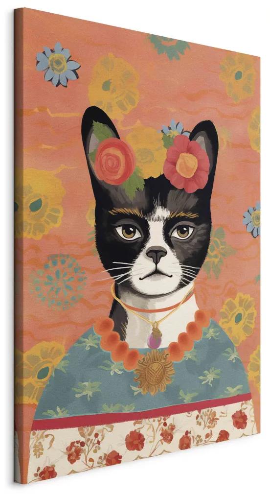 Portrét zvířete - Kočka s květinami inspirovaná Fridiným obrazem [velký formát]