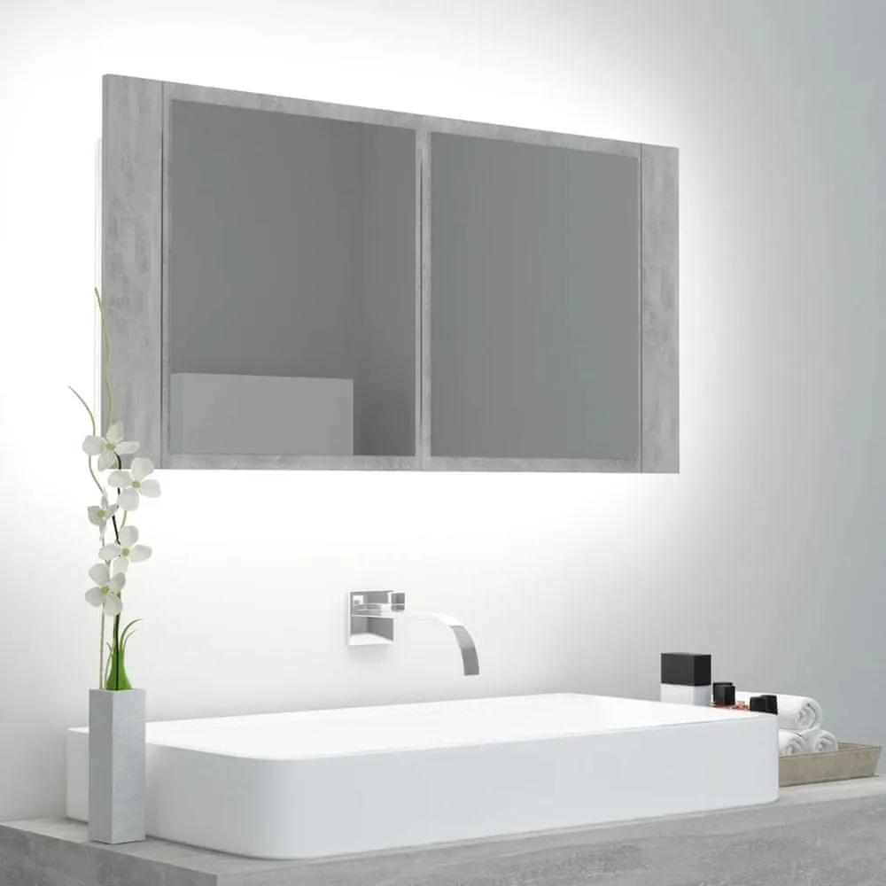Petromila LED koupelnová skříňka se zrcadlem betonově šedá 90x12x45 cm