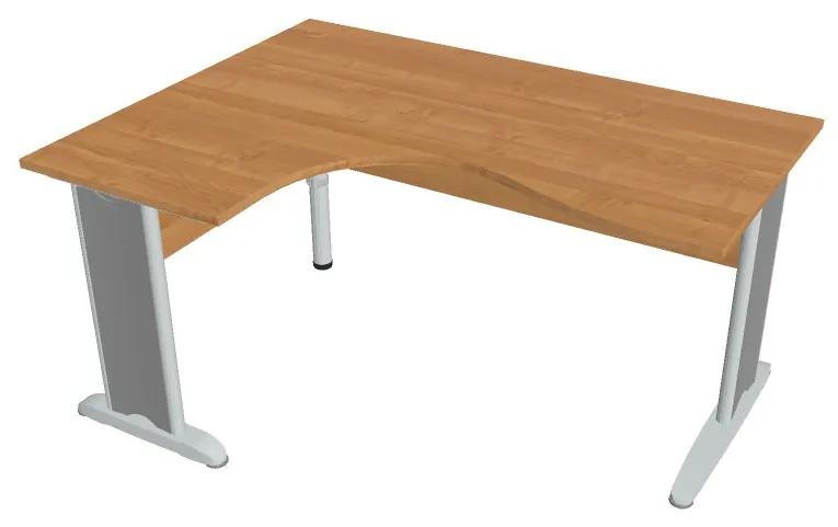Stůl ergo vlna pravý 160×120/80 cm - Hobis Cross CE 2005 P Dekor stolové desky: olše, Dekor lamino podnože: olše, Barva nohou: Stříbrná
