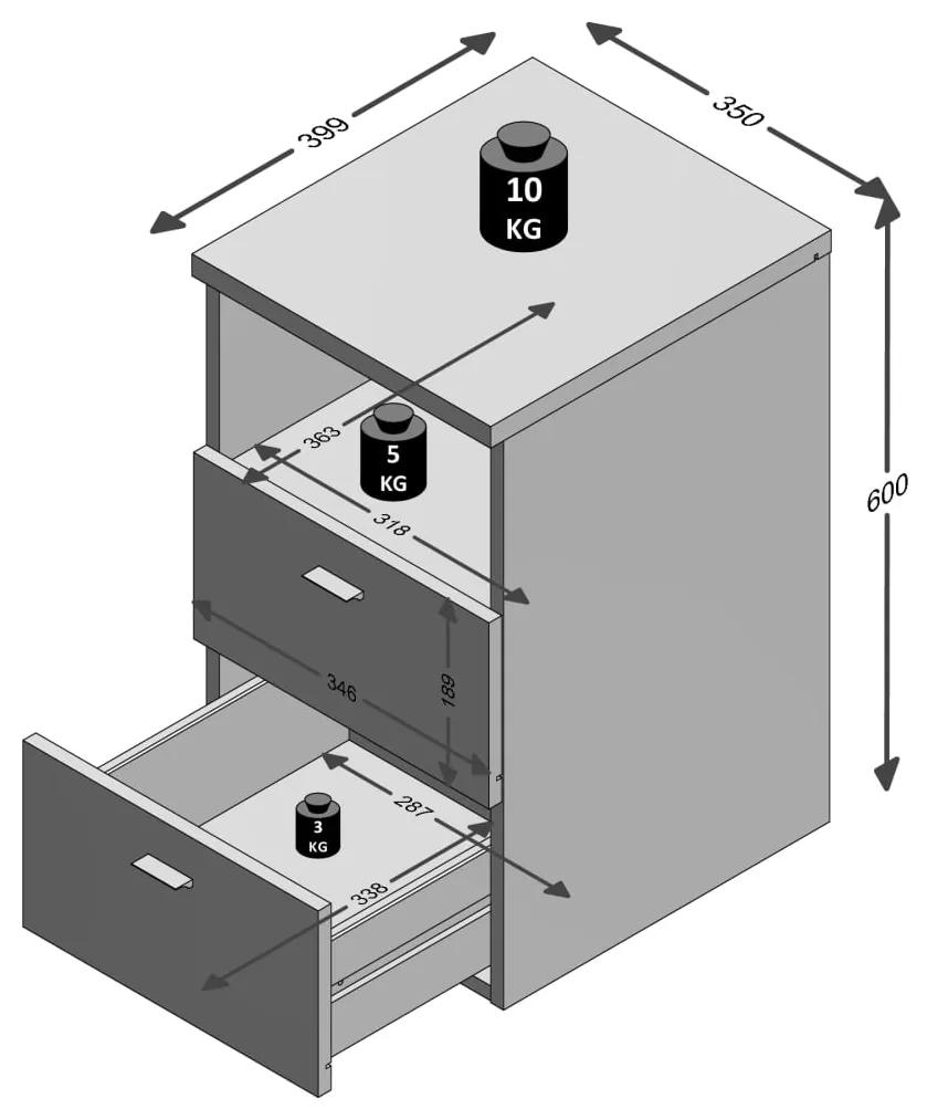 FMD Noční stolek se 2 zásuvkami a otevřenou poličkou černý