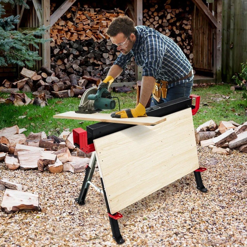 Costway Skládací pila 2 obal vyrobený z oceli 2 × 4 Podpěrná ramena 61,5–82,7 cm