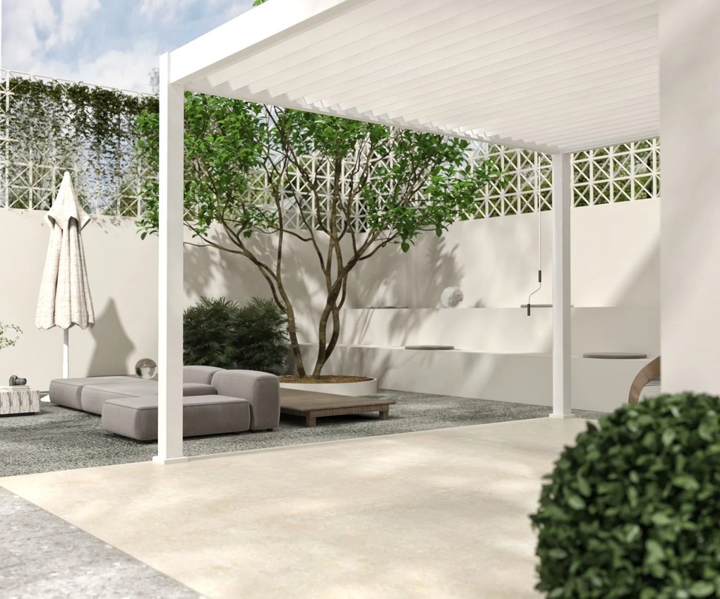 Outdoor Creations Hliníková pergola na stěnu s lamelami ORION 300x400cm 2 stojky Barva: Bílá RAL 9016