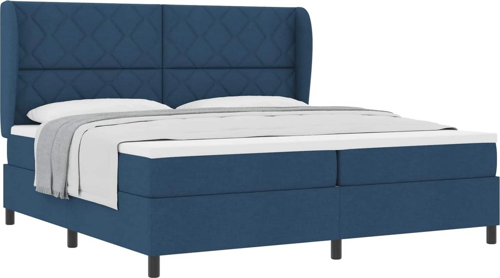 Postel s boxspringem s čelo Modrá 200 x 200 cm textil 3340654