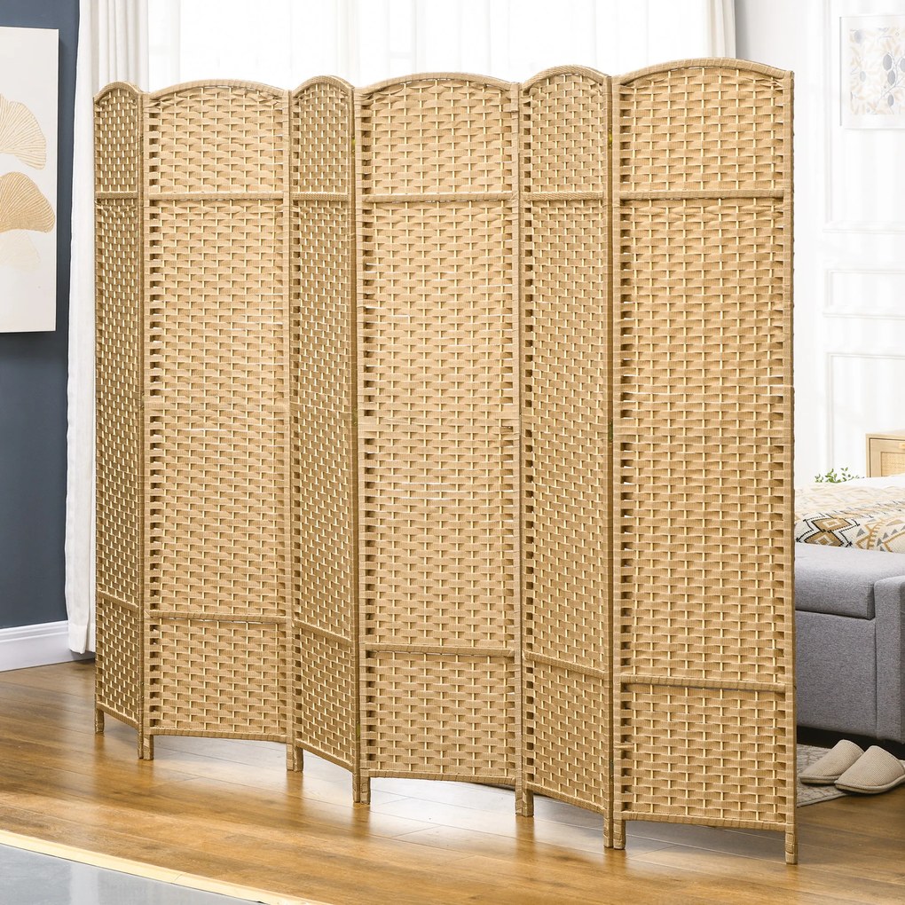 HOMCOM 6 Panelů 240 x 170 cm Bambusový Paravan Skládací Zábrana pro Ochranu Soukromí do Obývacího Pokoje Přirodní