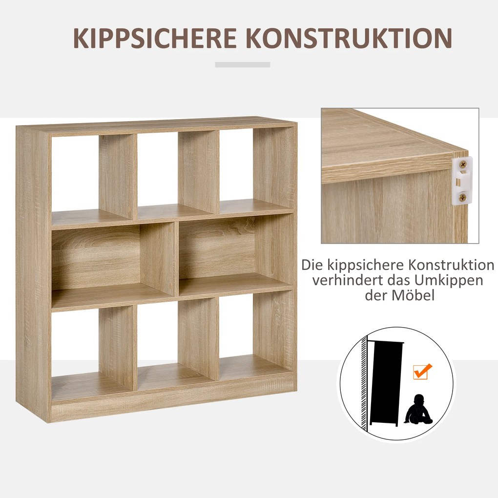 HOMCOM knihovna přírodní 3patrový úložný regál do kanceláře a obývacího pokoje 97,5x30x100cm, stylový regál