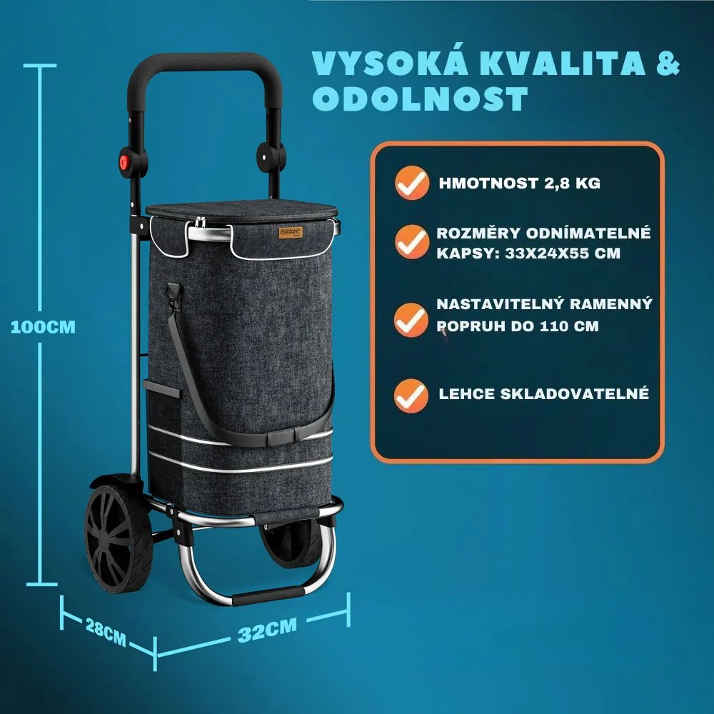 Nákupní taška na kolečkách EASY, 50l, černá Jurhan