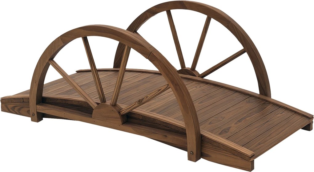 Dřevěný zahradní most Outsunny s designem kol, most přes rybník do 150 kg nosnosti, dekorativní most, zahradní park dvůr 100 x 50 x 37 cm Uhlově šedá