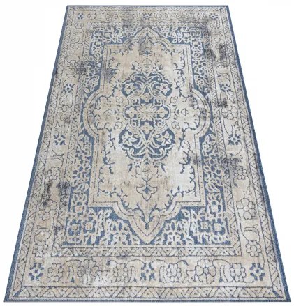 Koberec Strukturální SOLE D3871 Ornament, rám - ploché tkaní modrý /