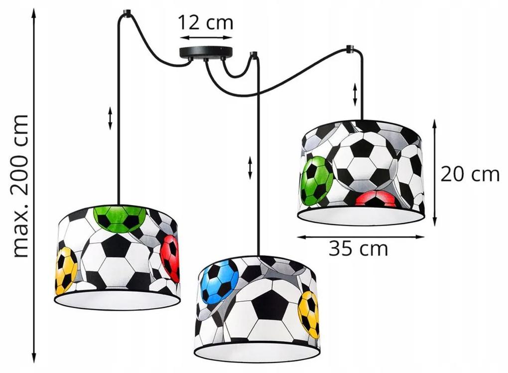 Dětské závěsné svítidlo SOCCER SPIDER, 3x textilní stínítko se vzorem, (výběr ze 2 barev konstrukce)
