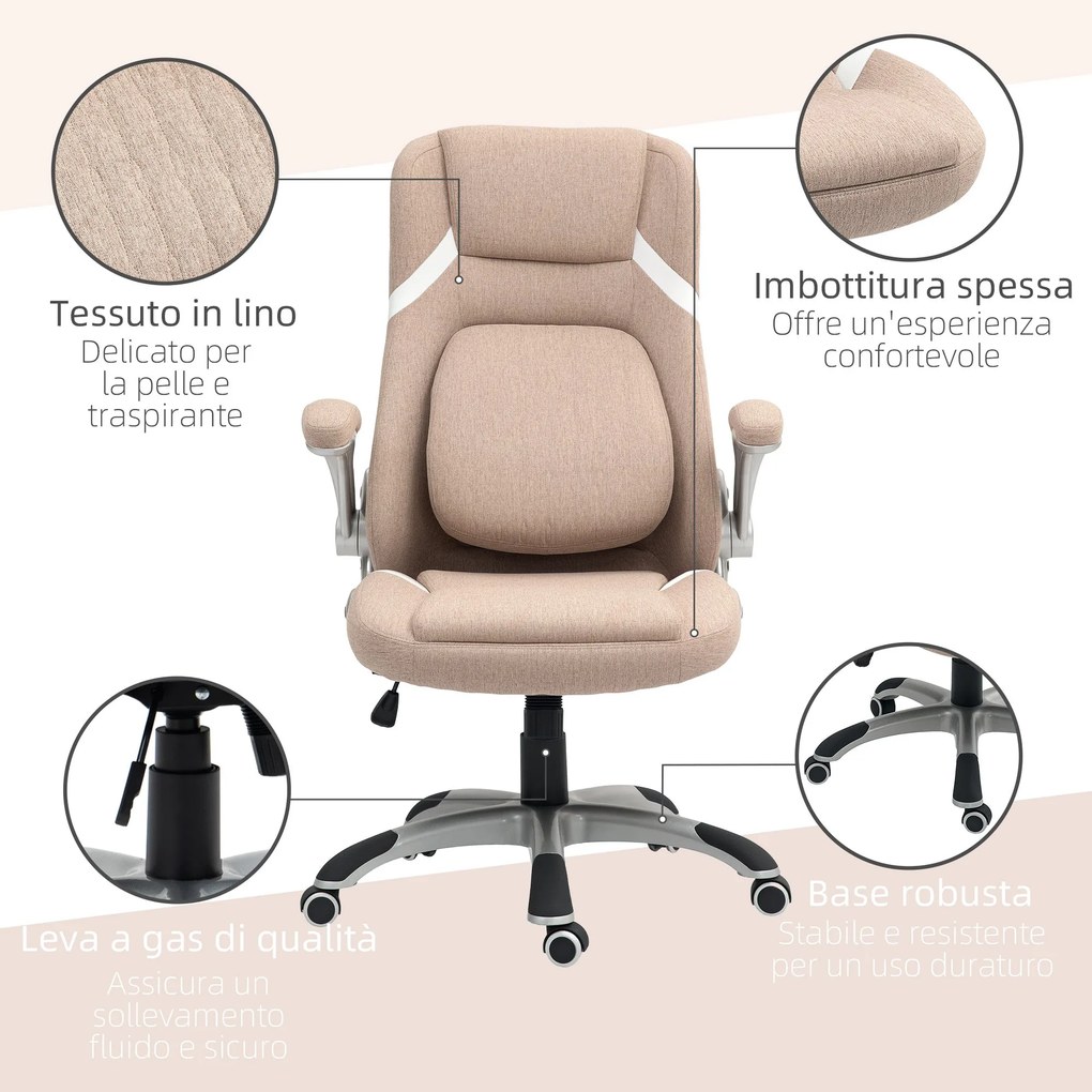 Ergonomická kancelářská židle Vinsetto s sklápěcími područe a opěrkou hlavy, otočná pracovní židle s bederní oporou, nastavitelná výška a houpací fun…
