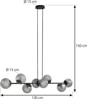 Závěsné svítidlo Lindby Isamer kouřově šedá 130 cm 8x E14 10W LED bez žárovek stmívatelné 10034203