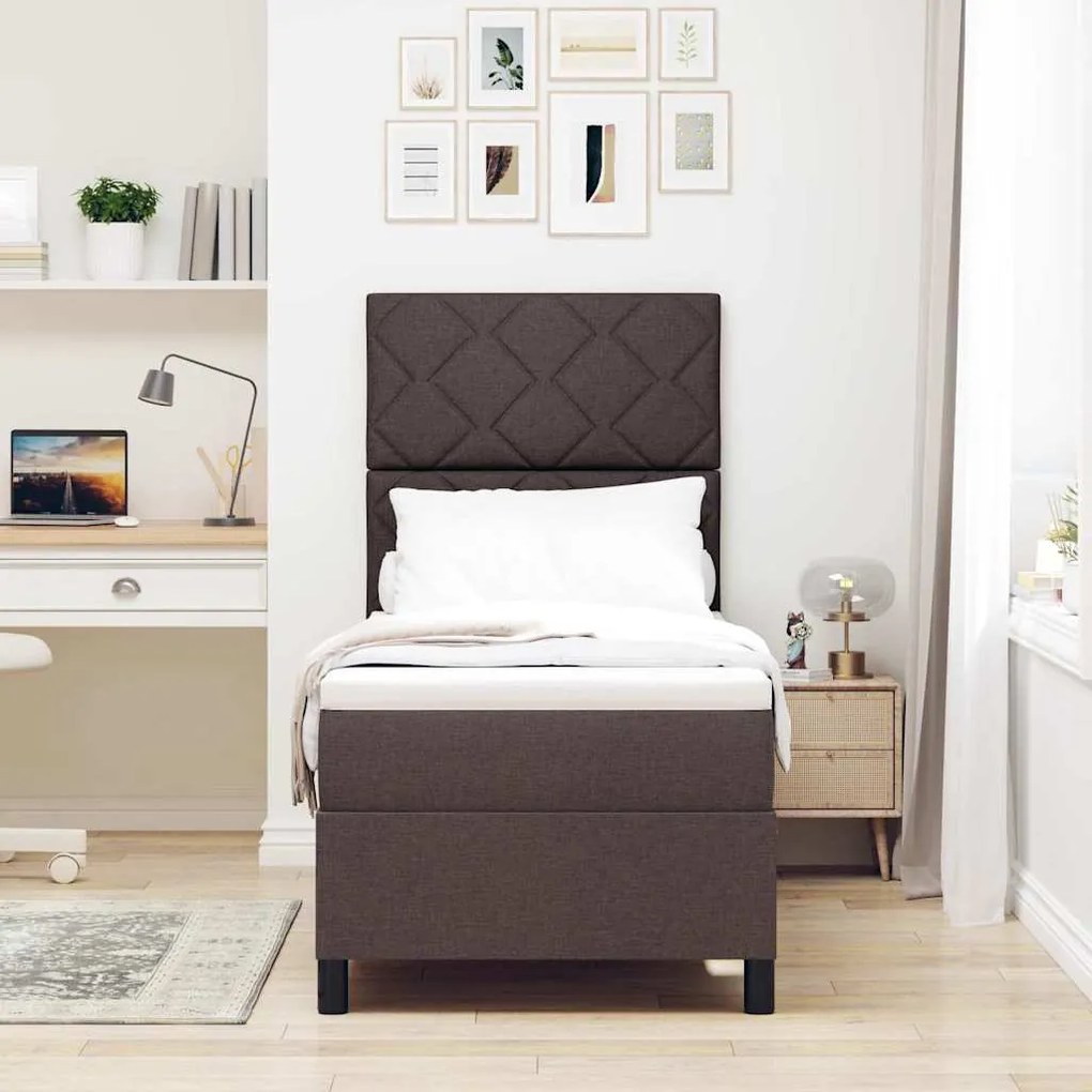 Postel s boxspringem s čelo Tmavě hnědá 80 x 200 cm textil 3339423