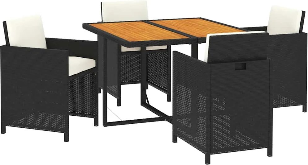 5dílný zahradní jídelní set s poduškami polyratan černý 3095518