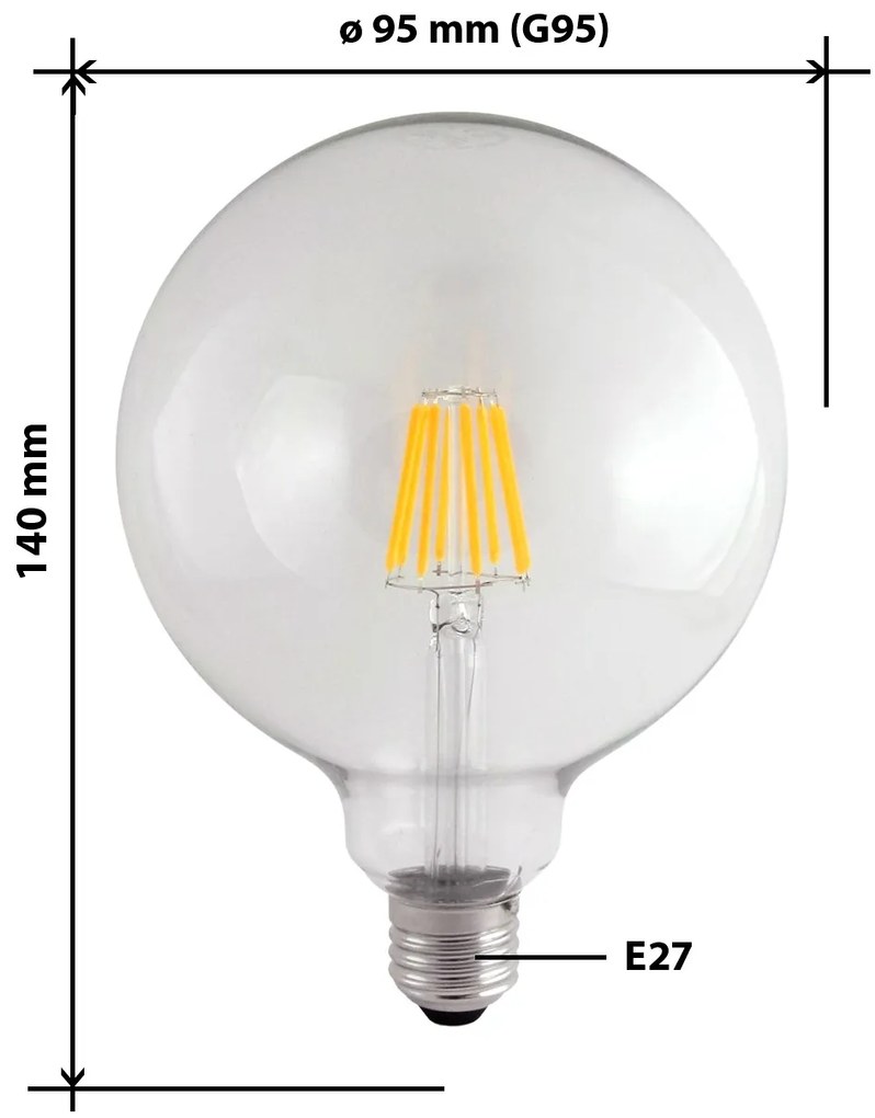 LED žárovka 8W FILAMENT Globe G-95