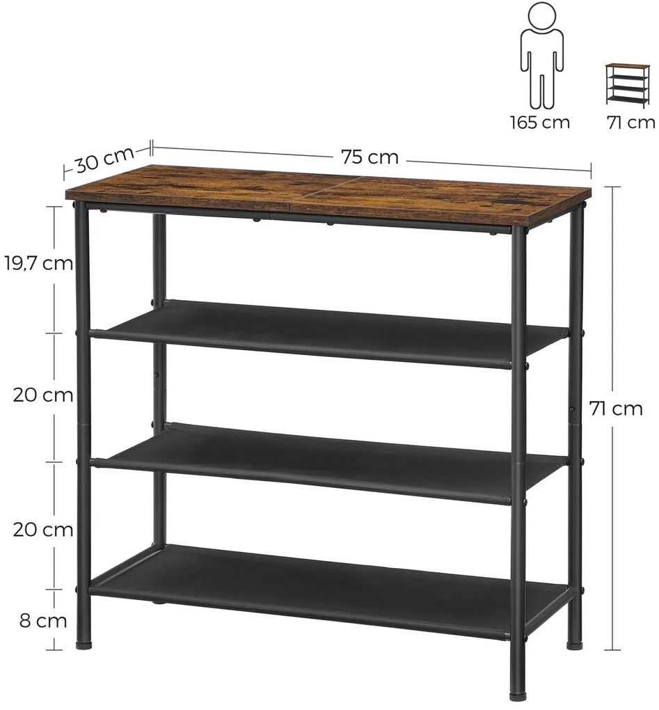 Botník E1035 OLW, staré dřevo, 3 patra