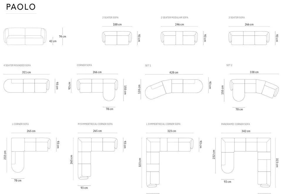 Světle šedá žinylková pohovka 188 cm Paolo – Milo Casa