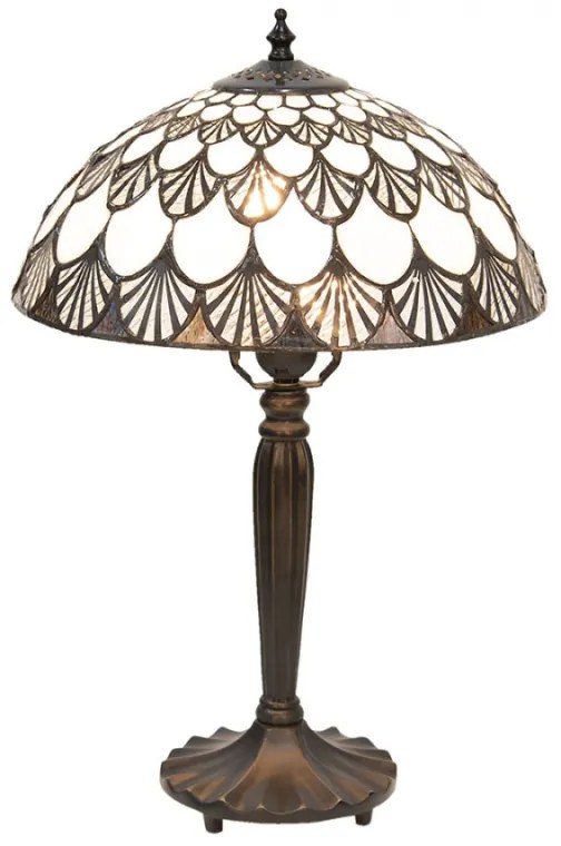 Stolní lampa Tiffany Loek bílo hnědá v art deco stylu – 31x46 cm