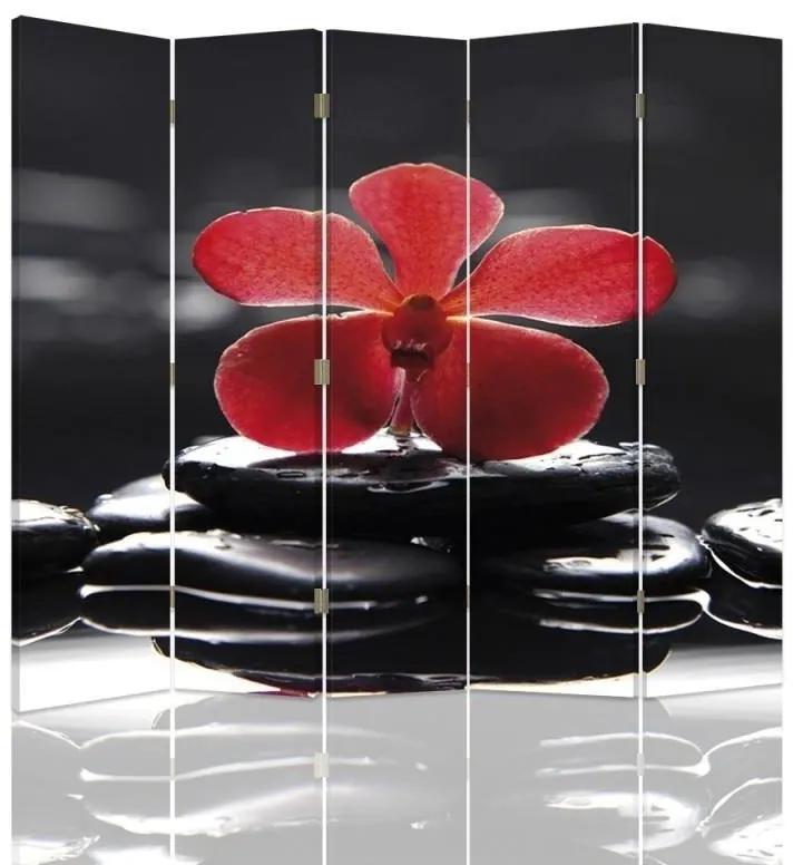 Ozdobný paraván Kamenná orchidej - 180x170 cm, pětidílný, obustranný paraván 360°
