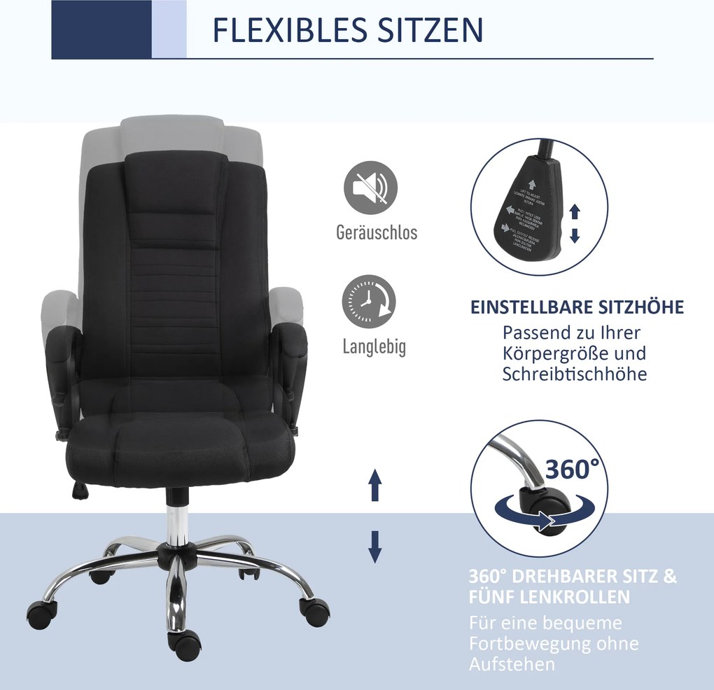 Výškově nastavitelná kancelářská židle Vinsetto, ergonomická kancelářská židle, počítačová židle s houpací funkcí, černá, 62 x 62 x 110-119 cm | Aosom