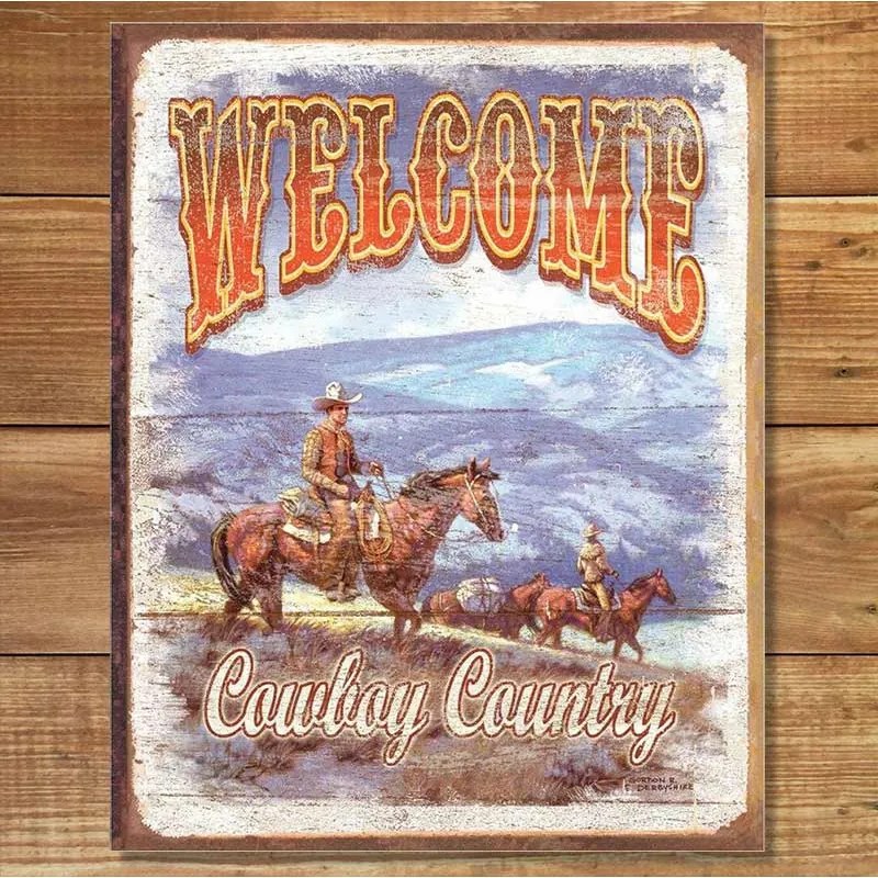 Plechová cedule Welcome - Cowboy Country 40 cm x 32 cm