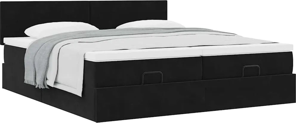 Osmanský rám postele s matrací černý 200x200cm samet 3312064