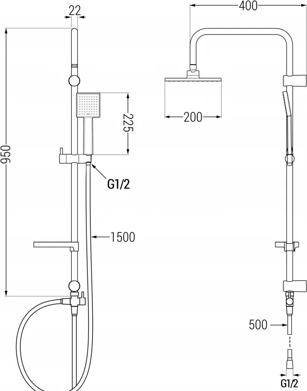 Mexen sprchový set T45 s horní hlavicí čtvercovou, zlatá, 798454593-50