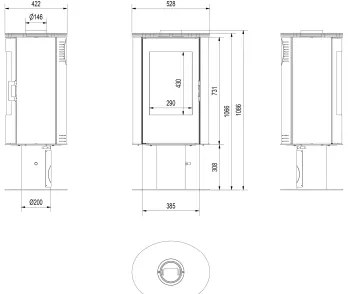 Kratki AB S N DR - Krbová ocelová kamna 8kW 150mm