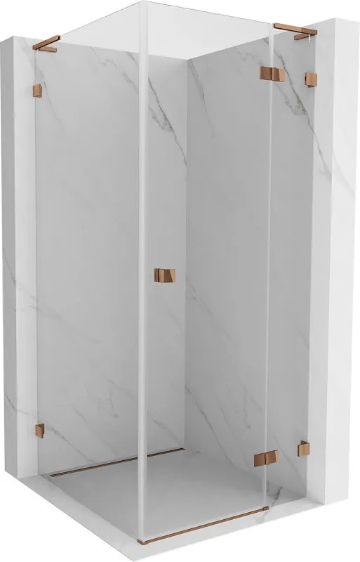 Mexen Lunar, L výklopný sprchový kout pravý 80 x 80 cm, 8mm čiré sklo, profil růžové zlato, 834L-080-080-60-00-P