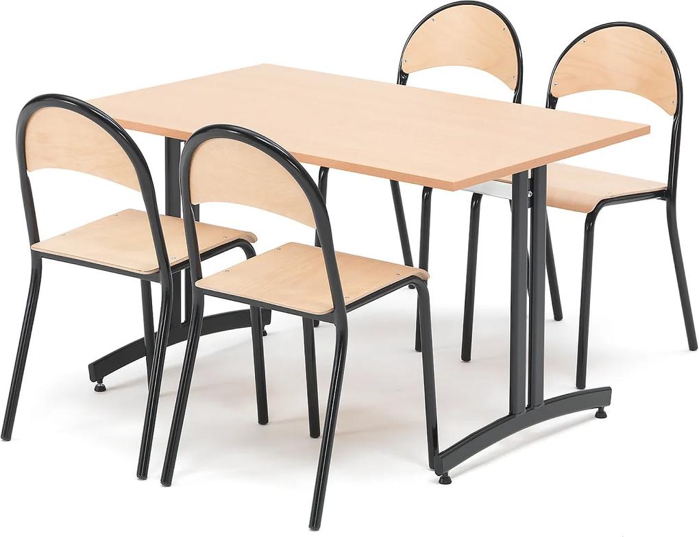 AJ Produkty Jídelní sestava Sanna + Tampa, 1 stůl 1200x800 mm + 4 židle, buk/černá