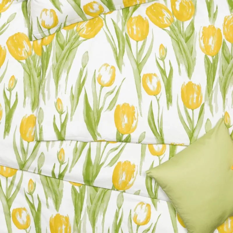 SCANquilt povlečení SATÉN DESIGN tulips žlutozelená 140 x 200/70 x 90 cm