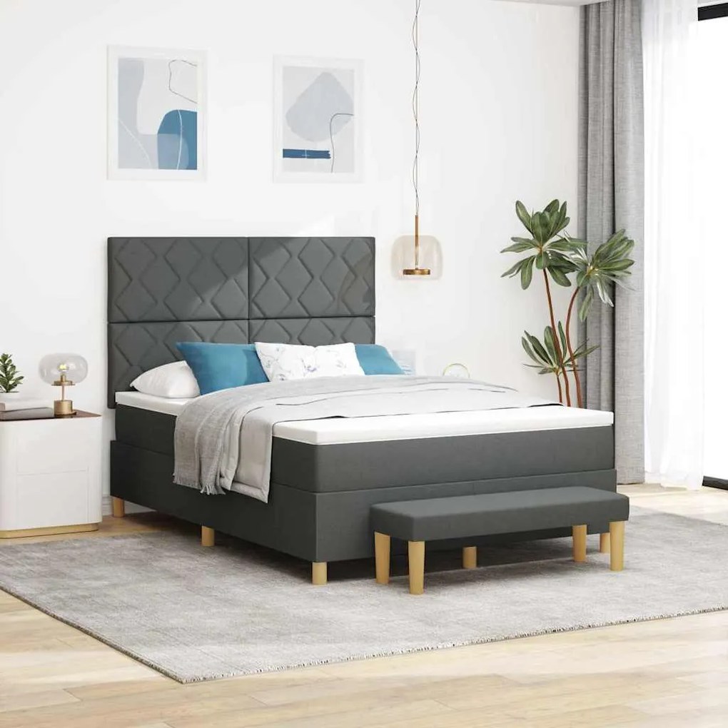 Postel s boxspringem s čelo Tmavě šedá 190 x 140 cm textil 3344374