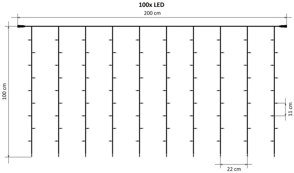 Hobby Line LED světelný závěs do okna, 200 × 100 cm, teple bílá, 100 diod, čirý kabel, IP20 do interiéru, prodlužovací