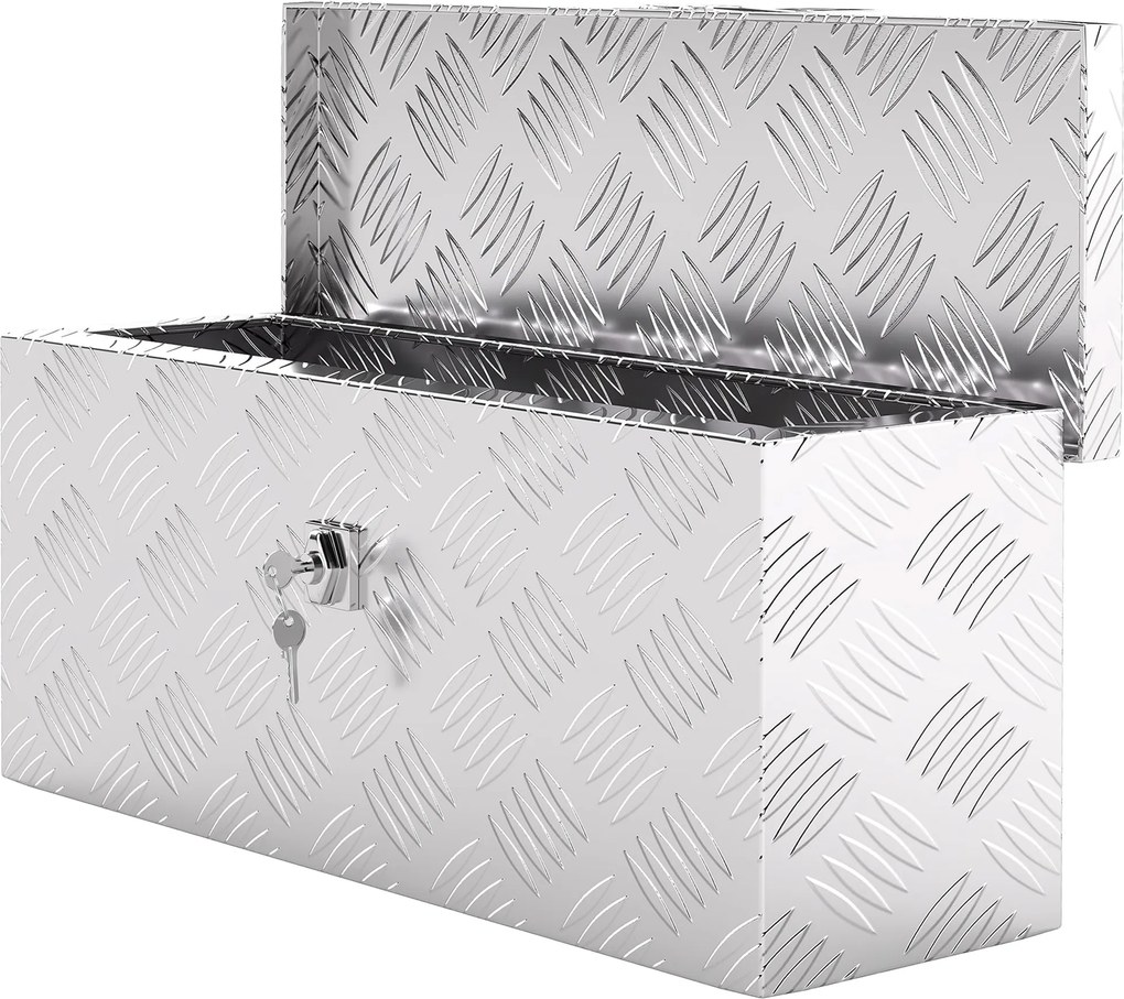 HOMCOM Úložný Box - Hliníková Toolbox - Hliníkový Box na Nářadí s Klíčovým Zámkem 50L x 15,5Š x 20,5V cm - Stříbrný | Aosom