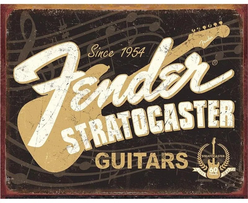 Plechová cedule Fender Stratocaster 60th 40 cm x 32 cm
