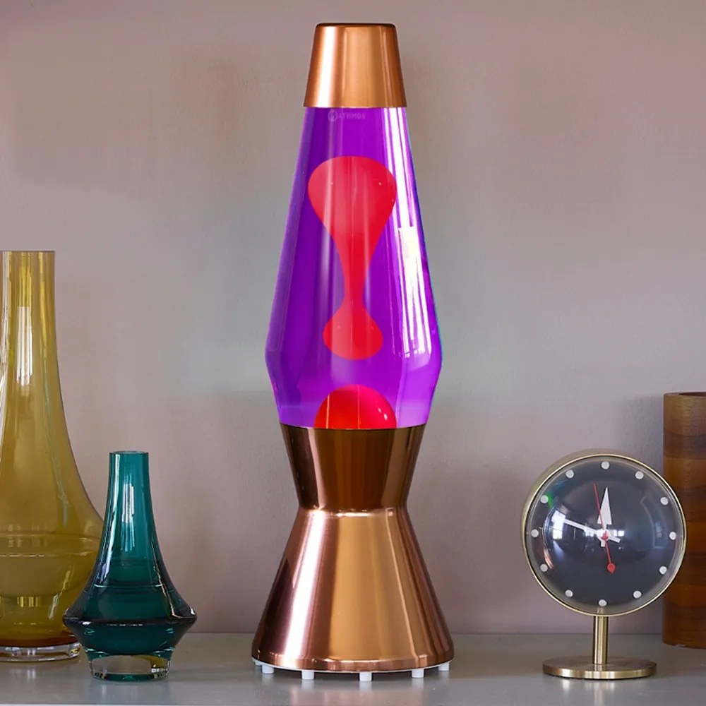 Mathmos Astro Copper, originální lávová lampa, měděná s fialovou tekutinou a červenou lávou, výška 43cm