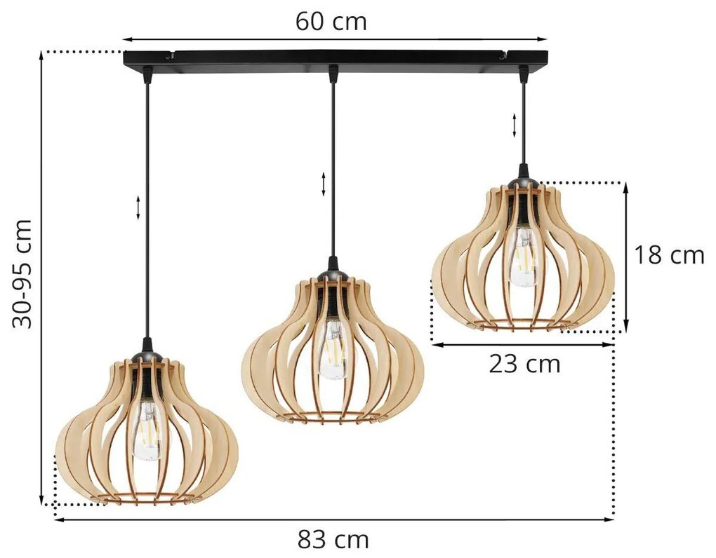 Závěsné svítidlo Timber 3, 3x dřevěné stínítko