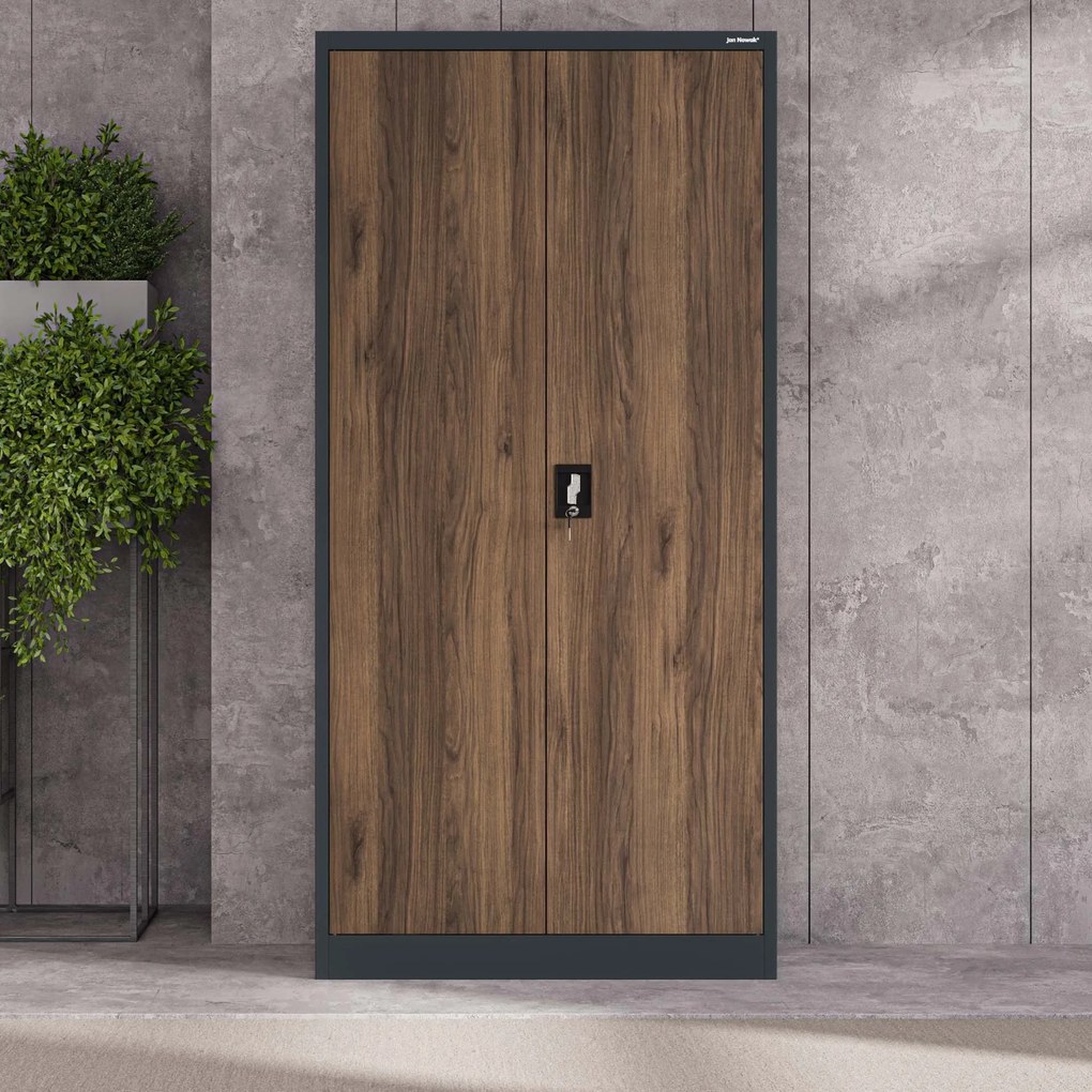 Kancelářská skříň na dokumenty se 4 policemi, antracit/ořech, 900x1850x400 mm: JAN Eco Design
