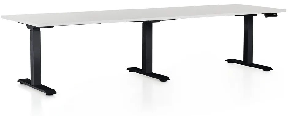 Výškově nastavitelný stůl OfficeTech Long, 260 x 80 cm, černá podnož, bílá