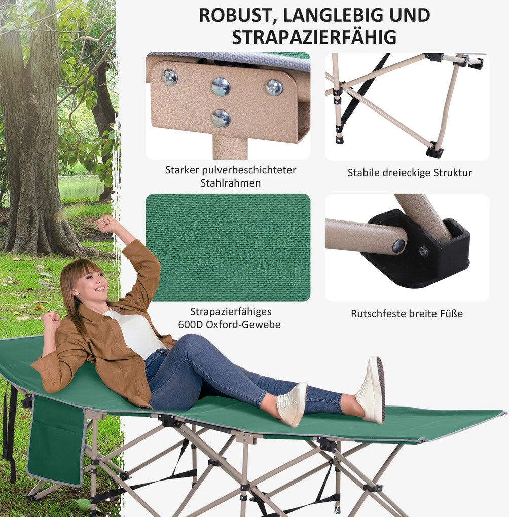 Skládací kempovací postel Outsunny s taškou 190 x 68 x 52 cm pro kempování do 150 kg, postel pro hosty, skládací postel pro vnitřní a venkovní použit…