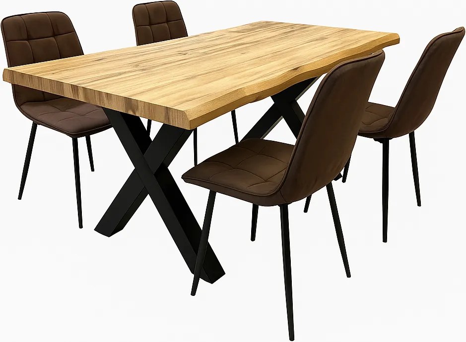 Vikio Jídelní set pro 4 osoby 140x90 cm dub-hnědá samet VJS214-4H-S