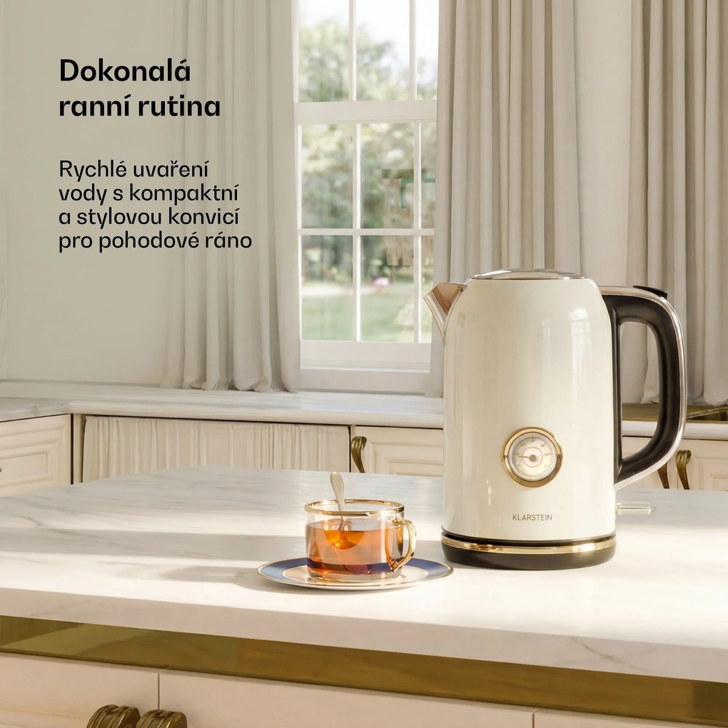 Klarstein Victoria rychlovarná konvice | 1,7 l | 2200 W | 360° otočný stojan | Nadčasový design