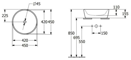 Villeroy & Boch 5A254501 - Umyvadlo na desku ARCHITECTURA pr.45 cm keramika/bílá