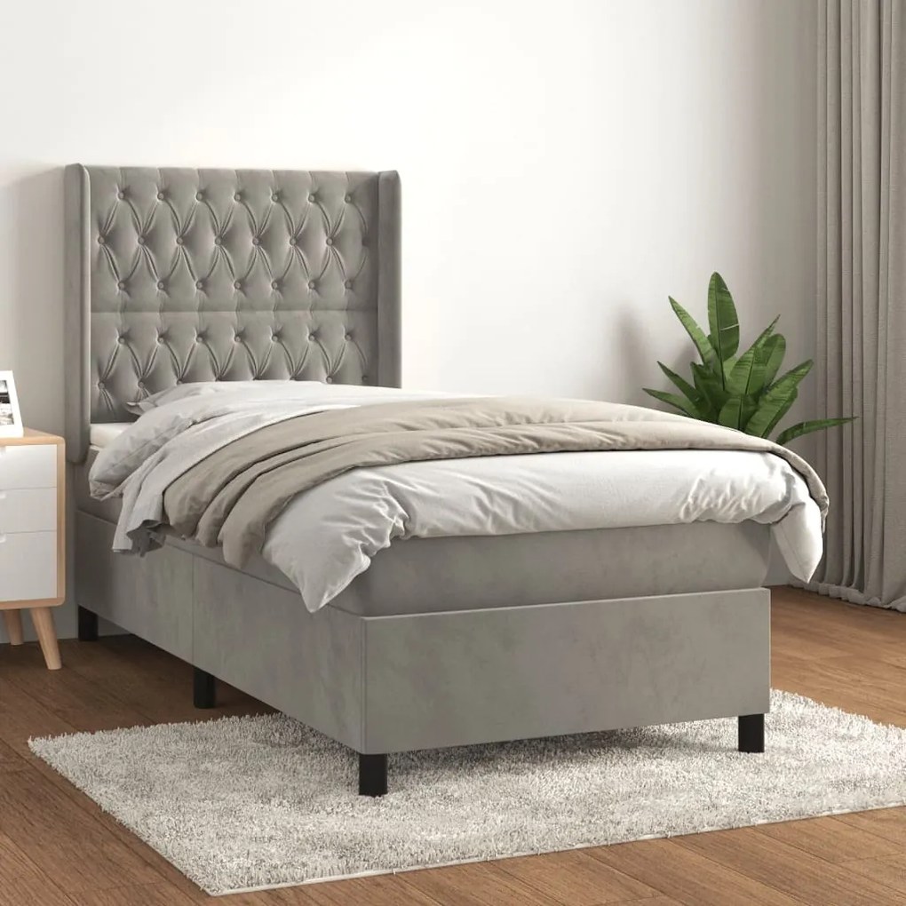 Box spring postel s matrací světle šedá 100x200 cm samet