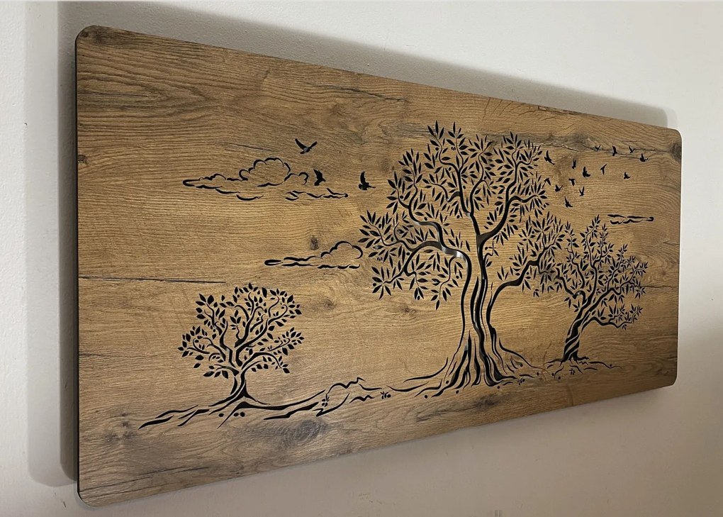 Li-Go "Tři olivy" světelný obraz 230V 90x40 cm provedení povrchu: dub světlý